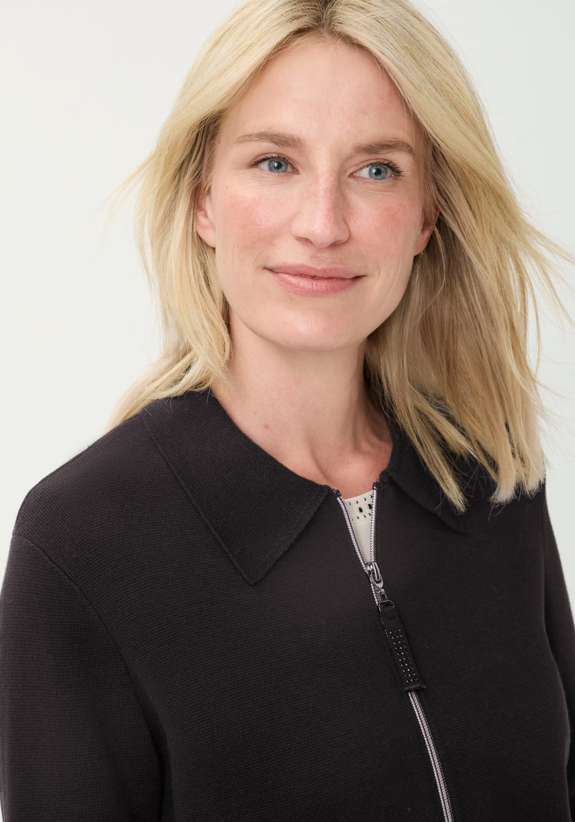 Olsen Zip-Up Knit Cardigan – Black – Laura's Collections