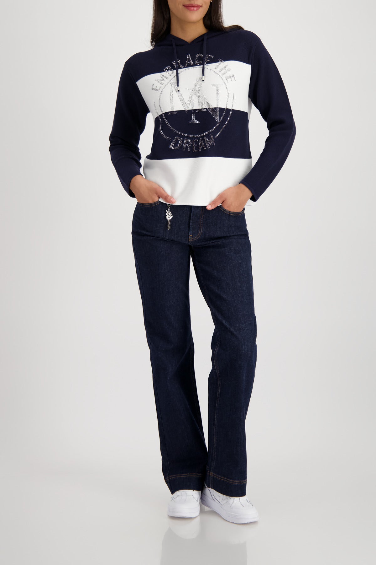 Monari Hooded Logo Jumper – Navy & White – Laura's Collections