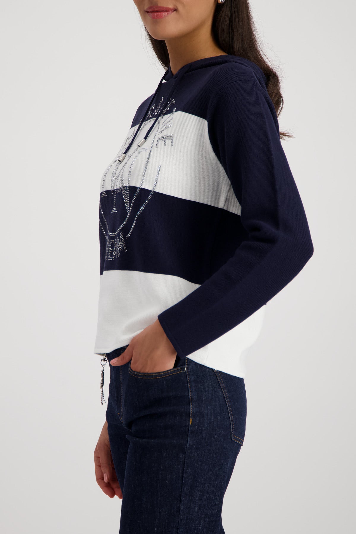 Monari Hooded Logo Jumper – Navy & White – Laura's Collections